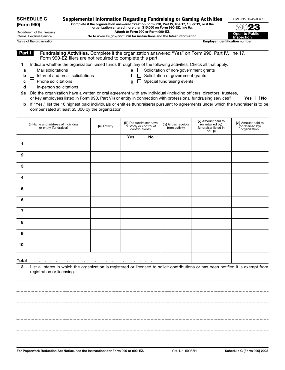 IRS Form 990 Schedule G Download Fillable PDF or Fill Online ...