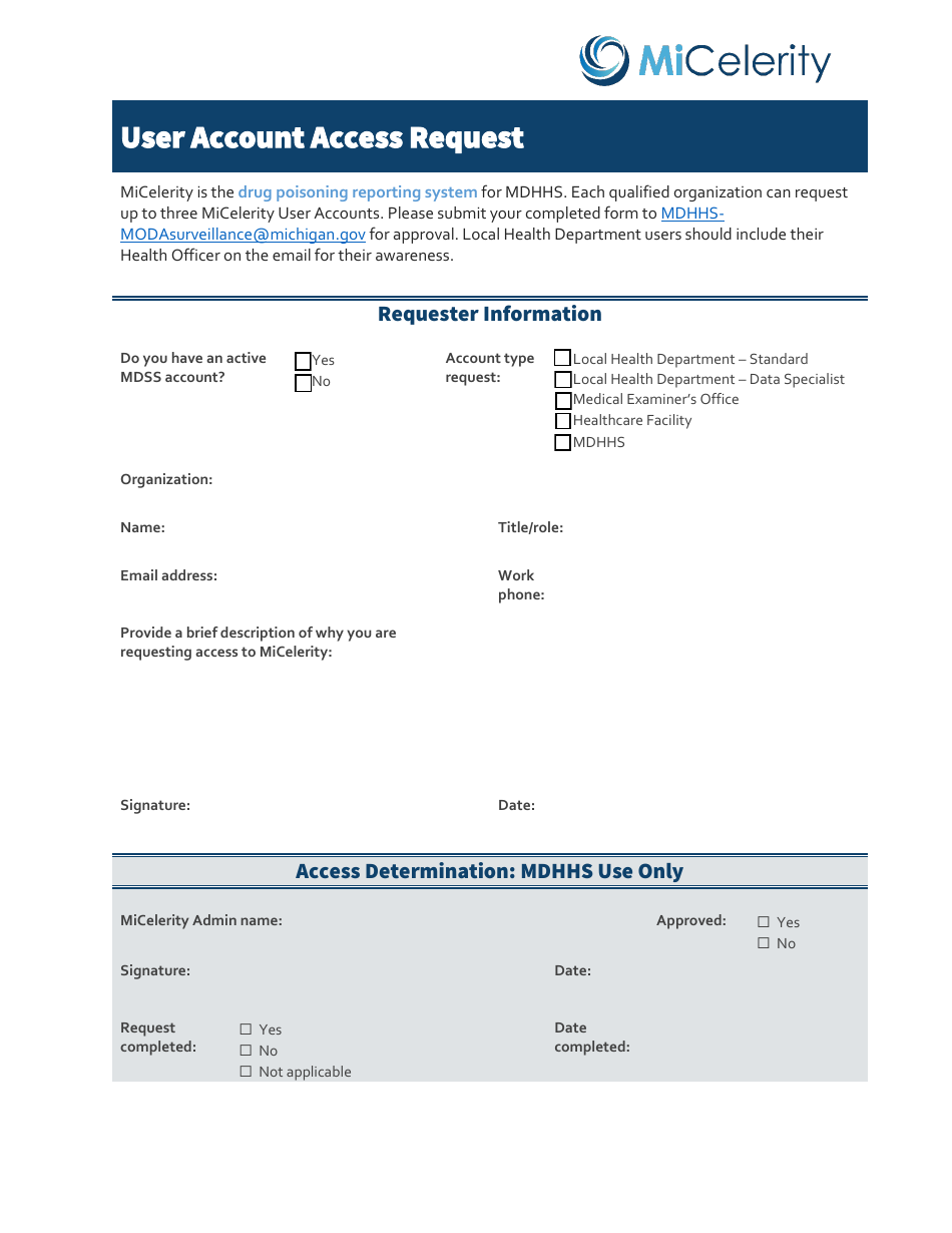 Michigan User Account Access Request - Fill Out, Sign Online and Download PDF | Templateroller