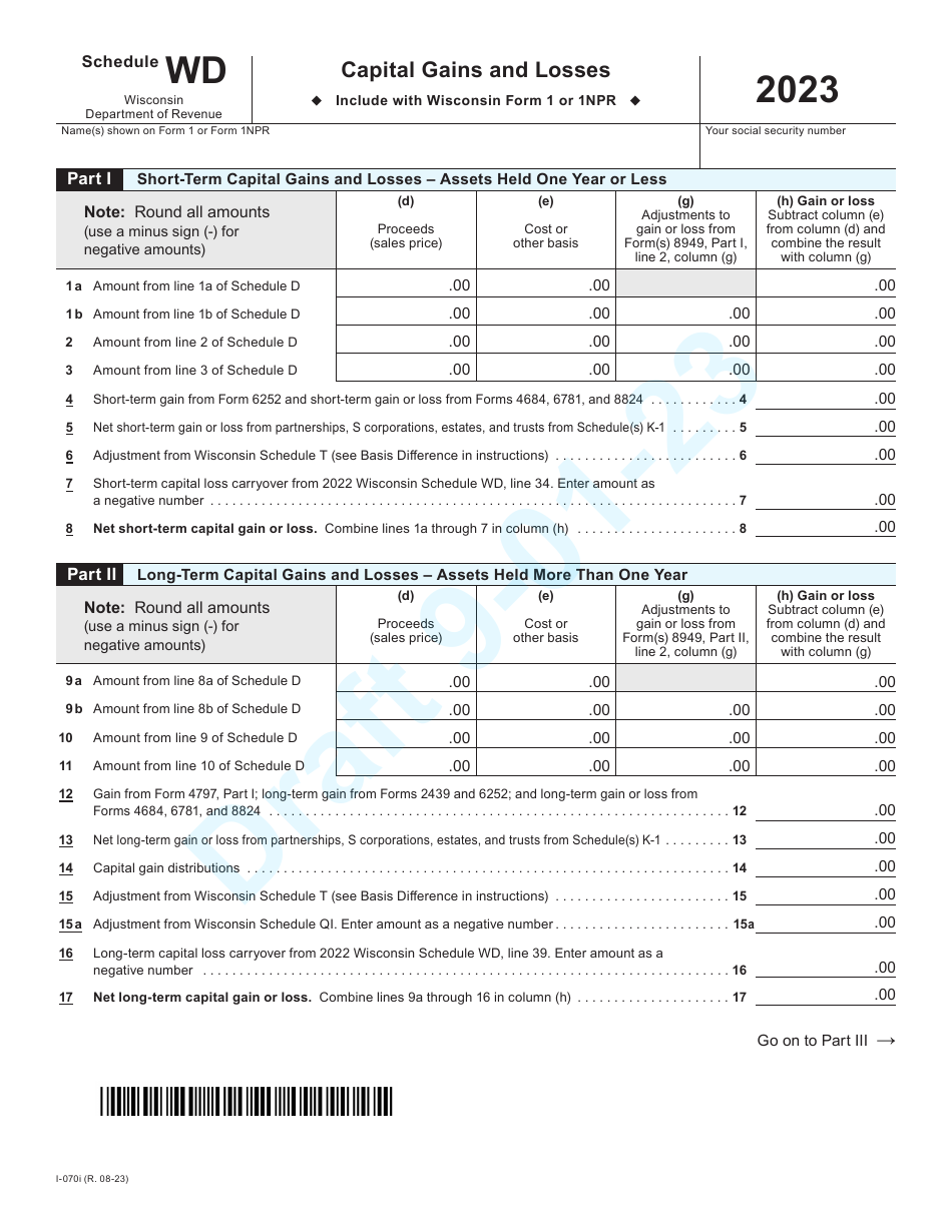 Form I-070I Schedule WD Download Printable PDF or Fill Online Capital ...