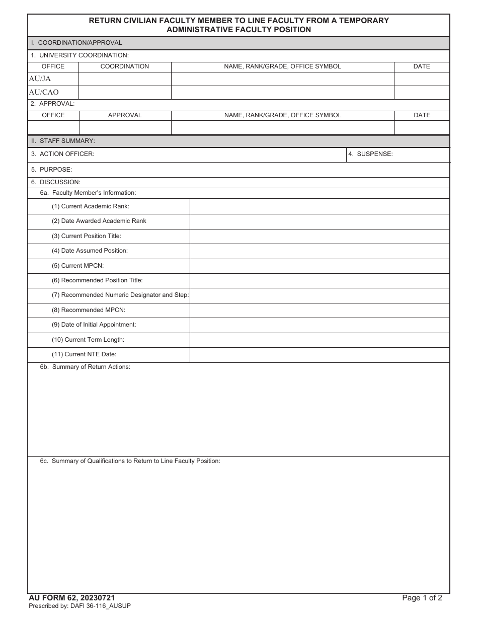 AU Form 62 - Fill Out, Sign Online and Download Fillable PDF ...