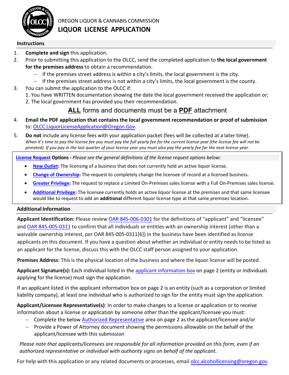 Oregon Liquor License Application - Fill Out, Sign Online and Download ...
