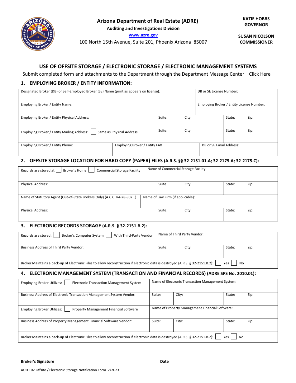 Form AUD102 - Fill Out, Sign Online and Download Fillable PDF, Arizona ...