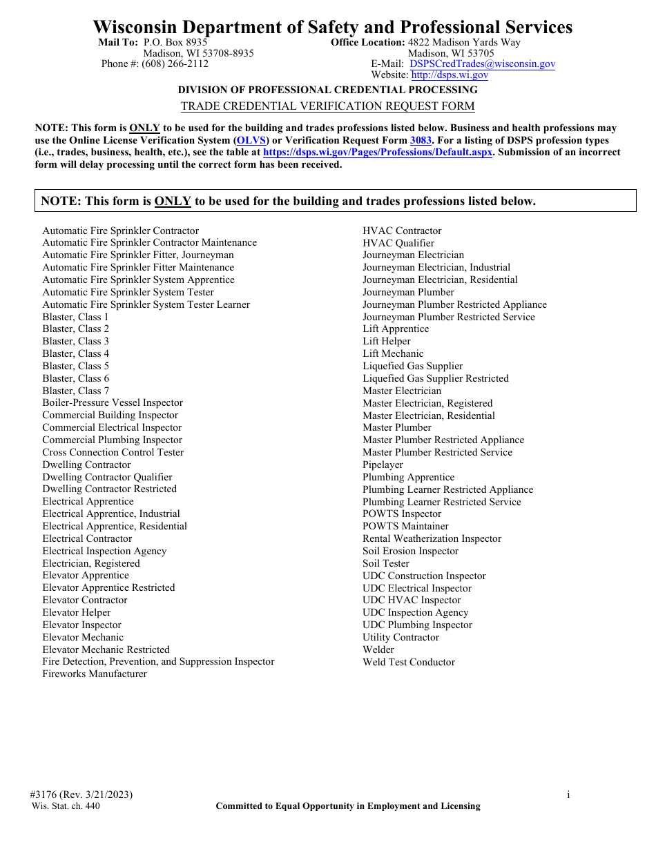 Form 3176 - Fill Out, Sign Online and Download Fillable PDF, Wisconsin ...