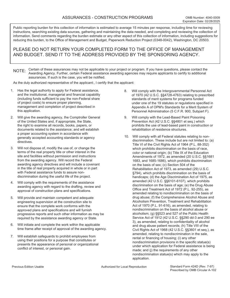 Form SF-424D - Fill Out, Sign Online and Download Fillable PDF ...