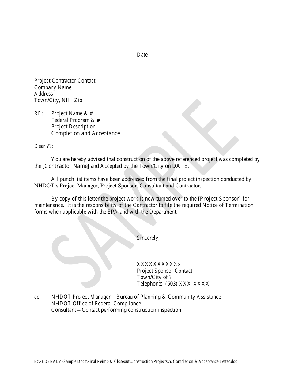 New Hampshire Project Contractor Contact - Sample - Fill Out, Sign ...