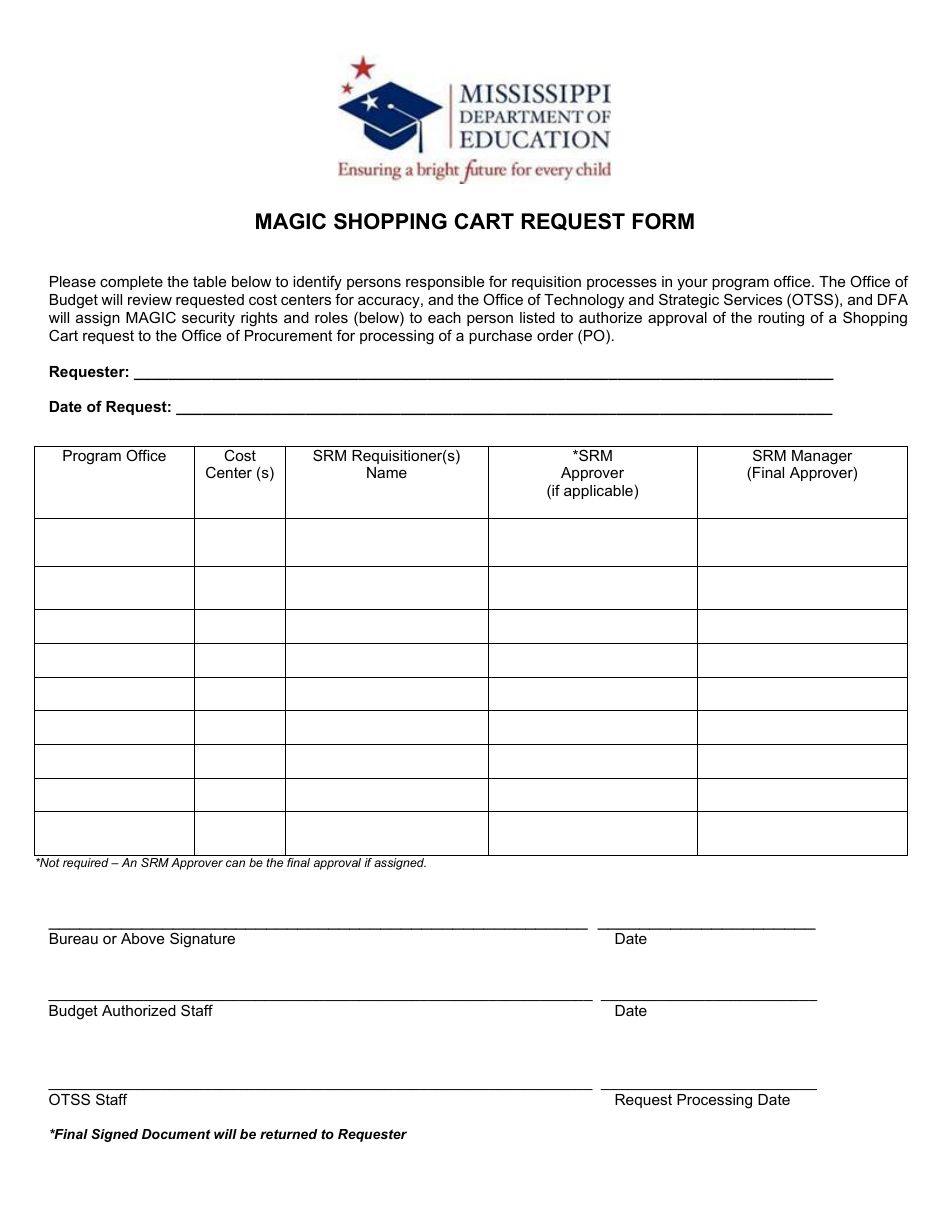 Mississippi Magic Shopping Cart Request Form - Fill Out, Sign Online ...