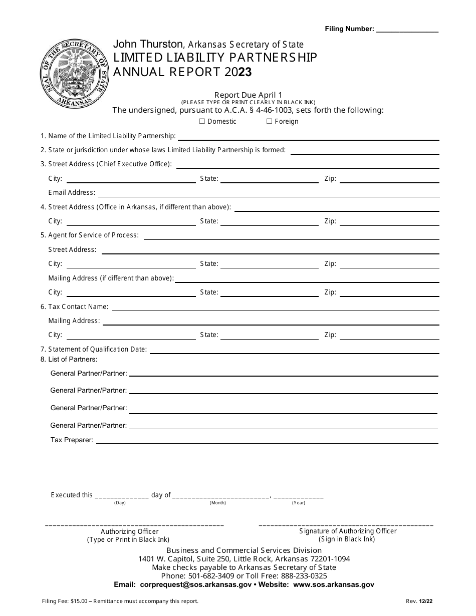 2023 Arkansas Limited Liability Partnership Annual Report Download ...