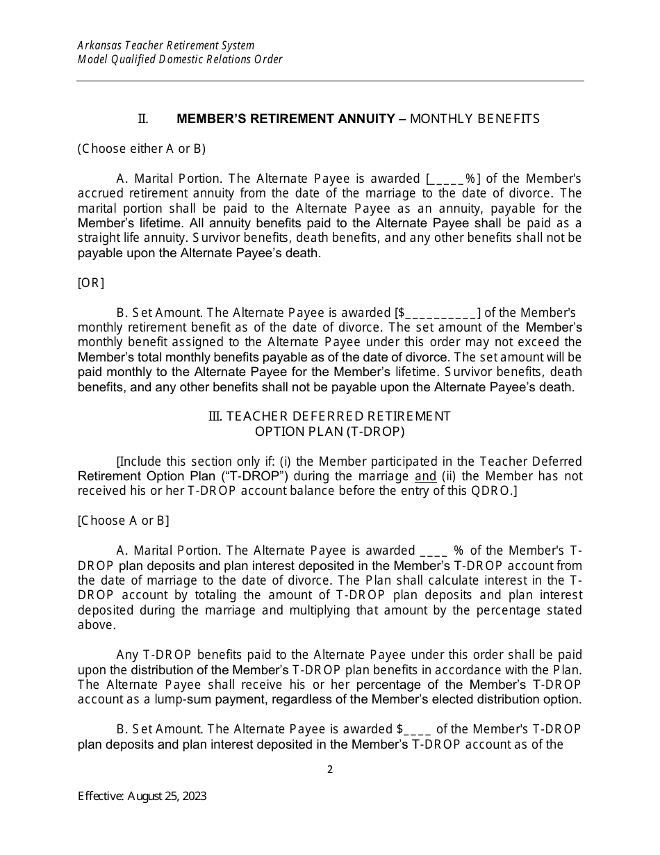 Arkansas Model Qualified Domestic Relations Order Fill Out Sign