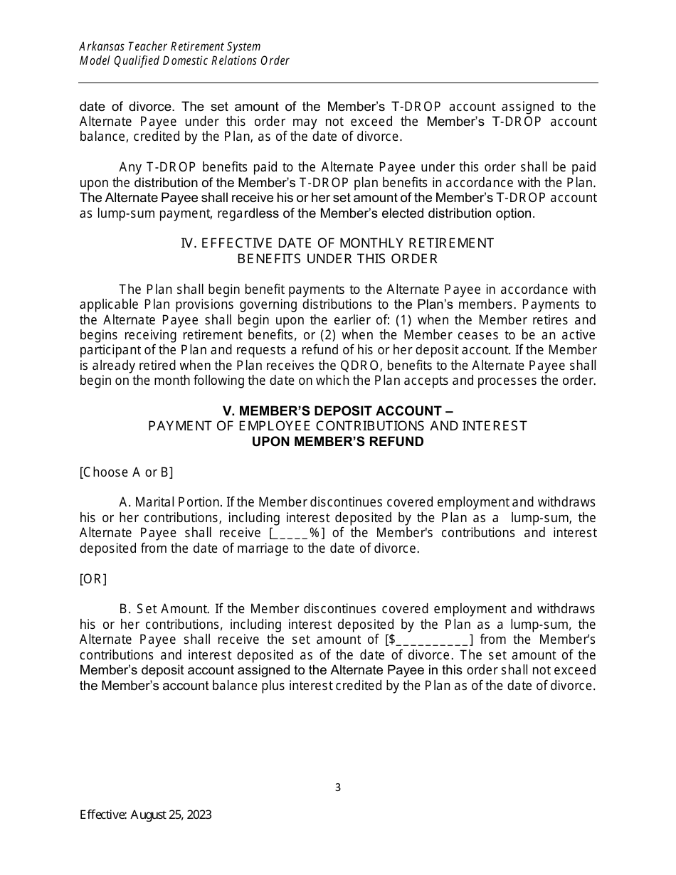 Arkansas Model Qualified Domestic Relations Order Fill Out Sign