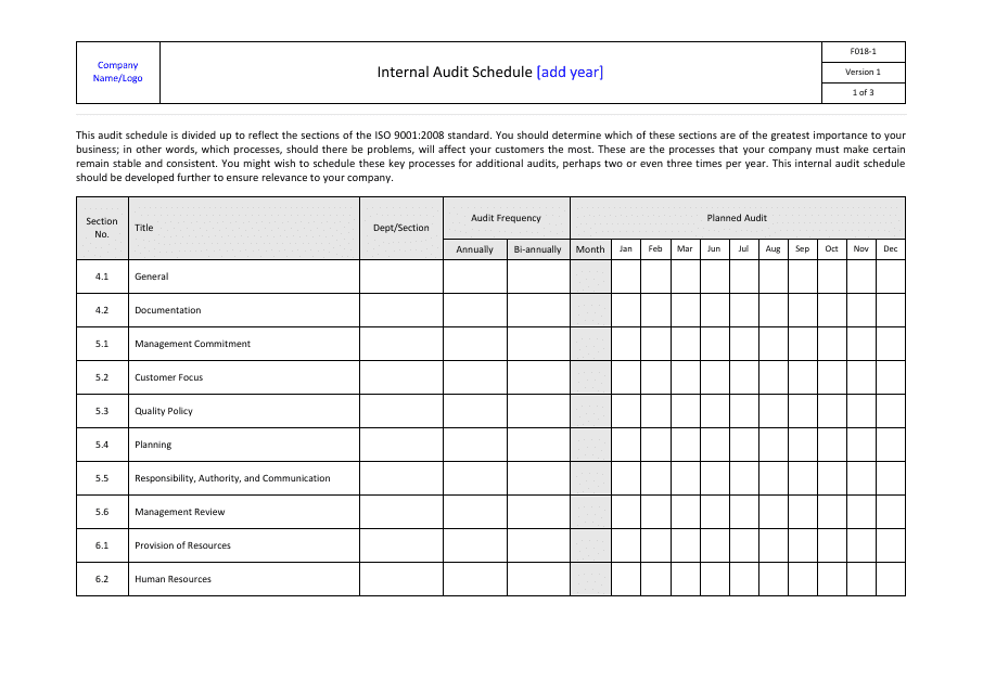 Internal Audit Schedule Template Download Printable PDF Templateroller