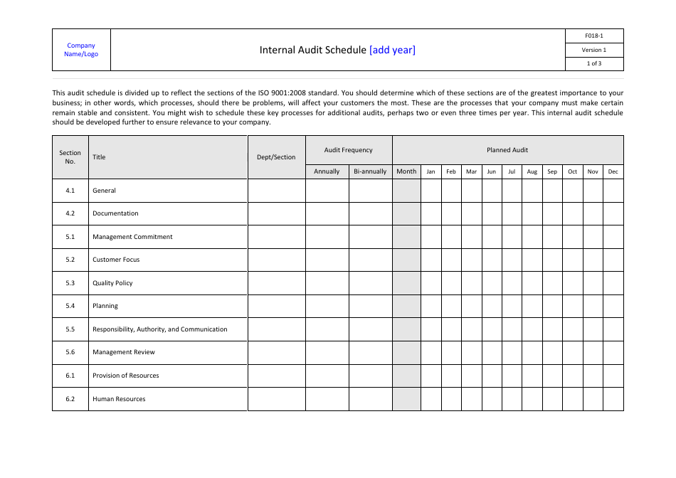Internal Audit Schedule Template Download Printable PDF Templateroller