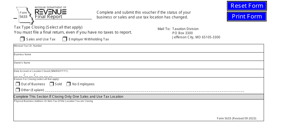 Form 5633 Download Fillable PDF or Fill Online Final Report, Missouri ...