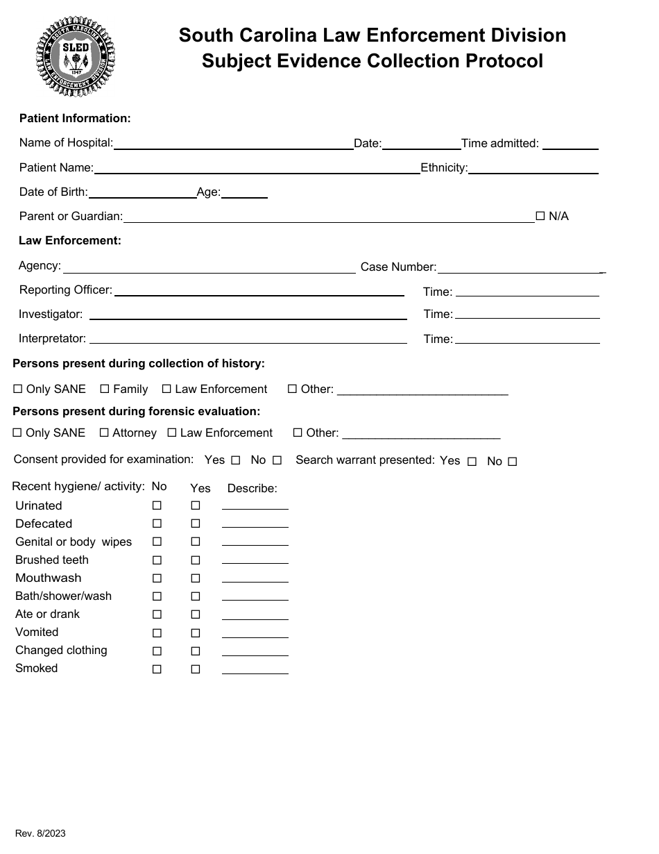 South Carolina Subject Evidence Collection Protocol - Fill Out, Sign ...