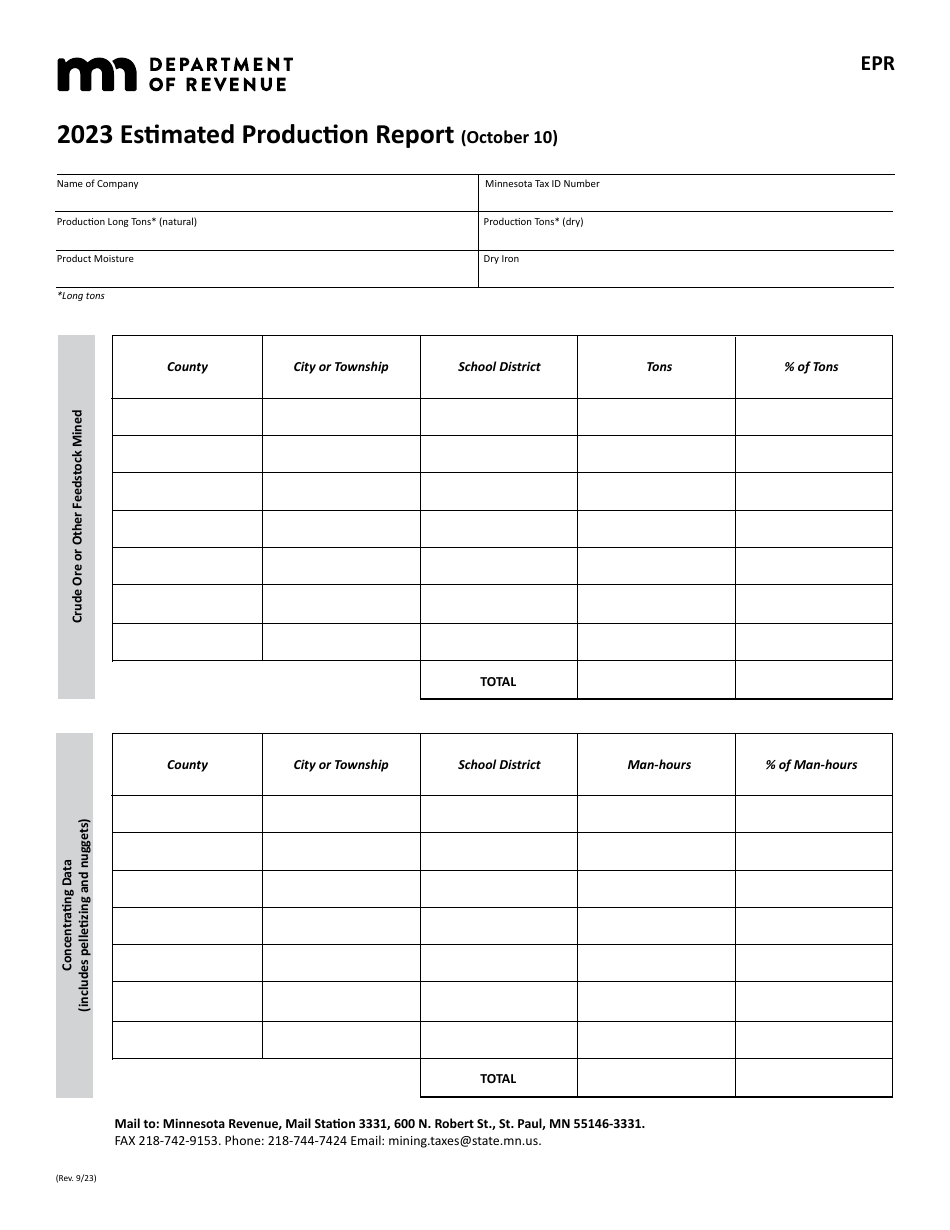 Form EPR Download Fillable PDF or Fill Online Estimated Production ...