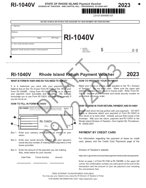 Form RI-1040V Download Printable PDF or Fill Online Rhode Island Return ...