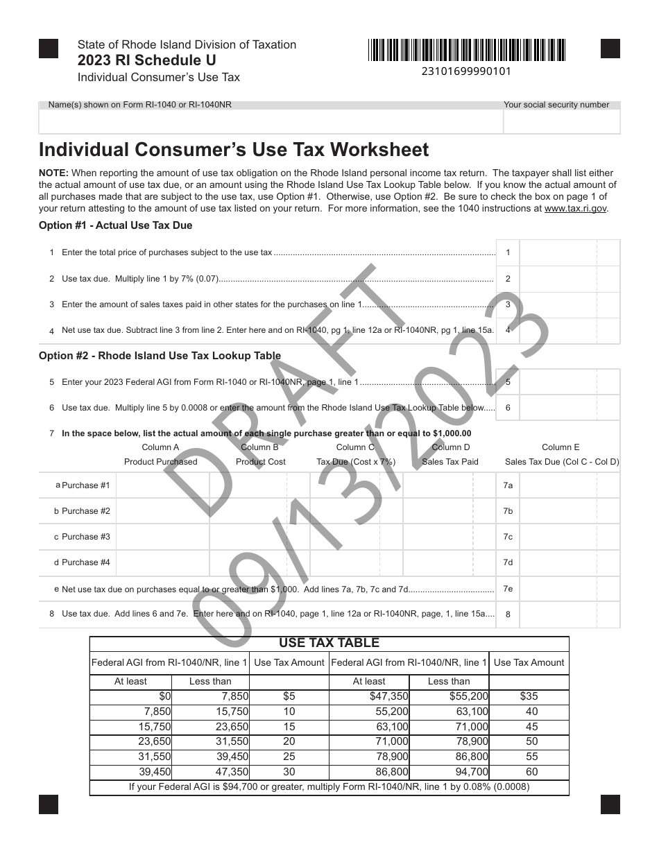 Schedule U Download Printable PDF or Fill Online Individual Consumer's ...