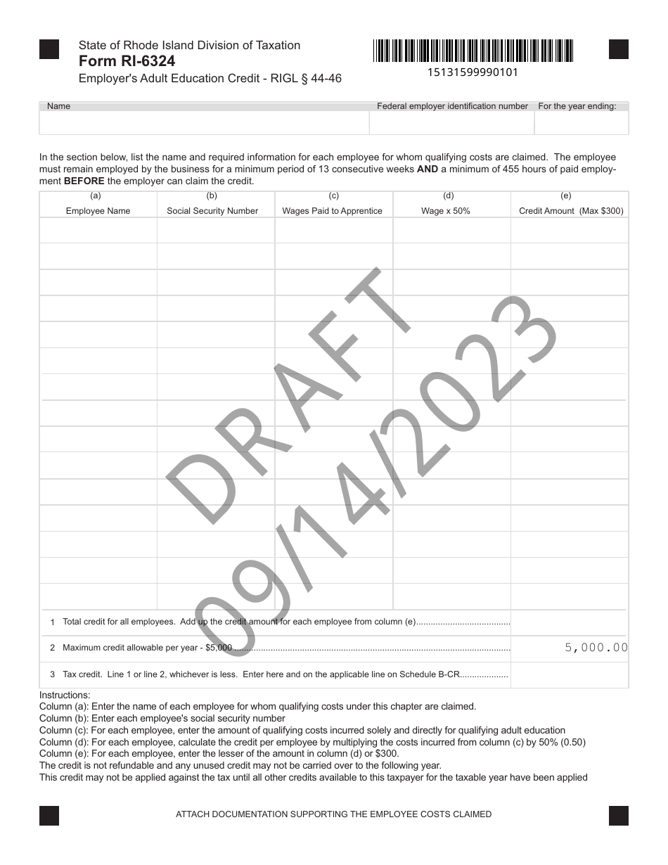 Form RI-6324 - Fill Out, Sign Online and Download Fillable PDF, Rhode ...