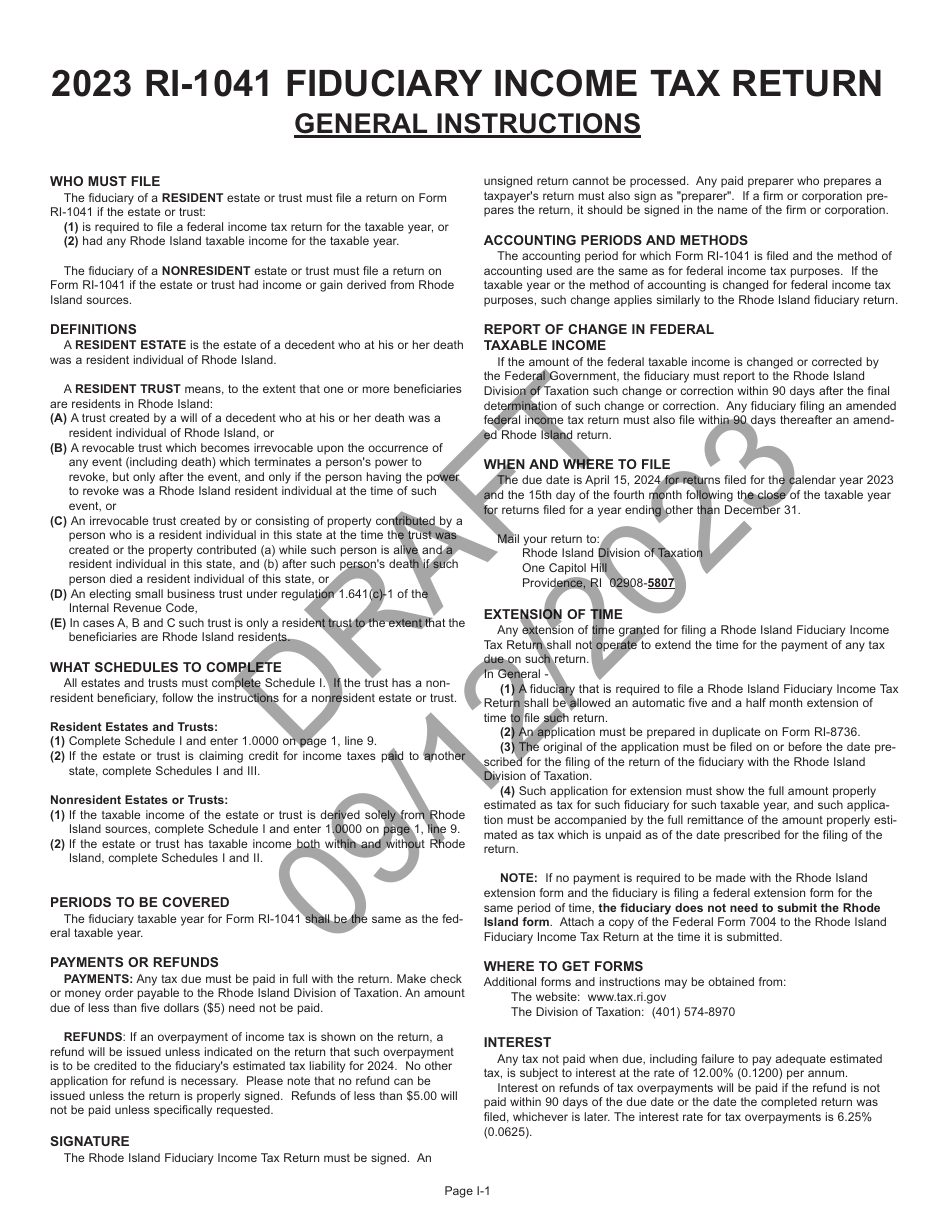 Download Instructions for Form RI-1041 Fiduciary Income Tax Return ...
