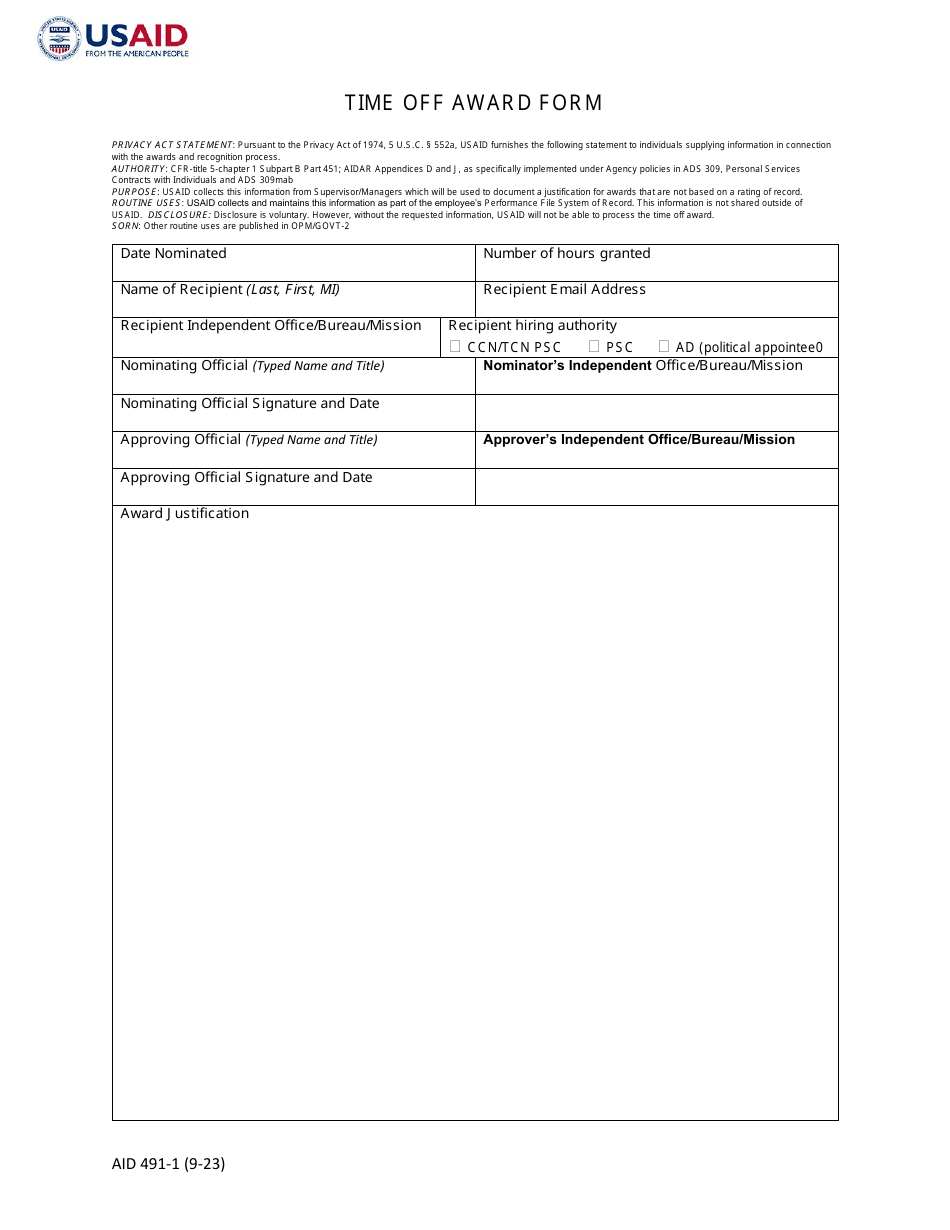 Form AID491-1 - Fill Out, Sign Online and Download Fillable PDF ...