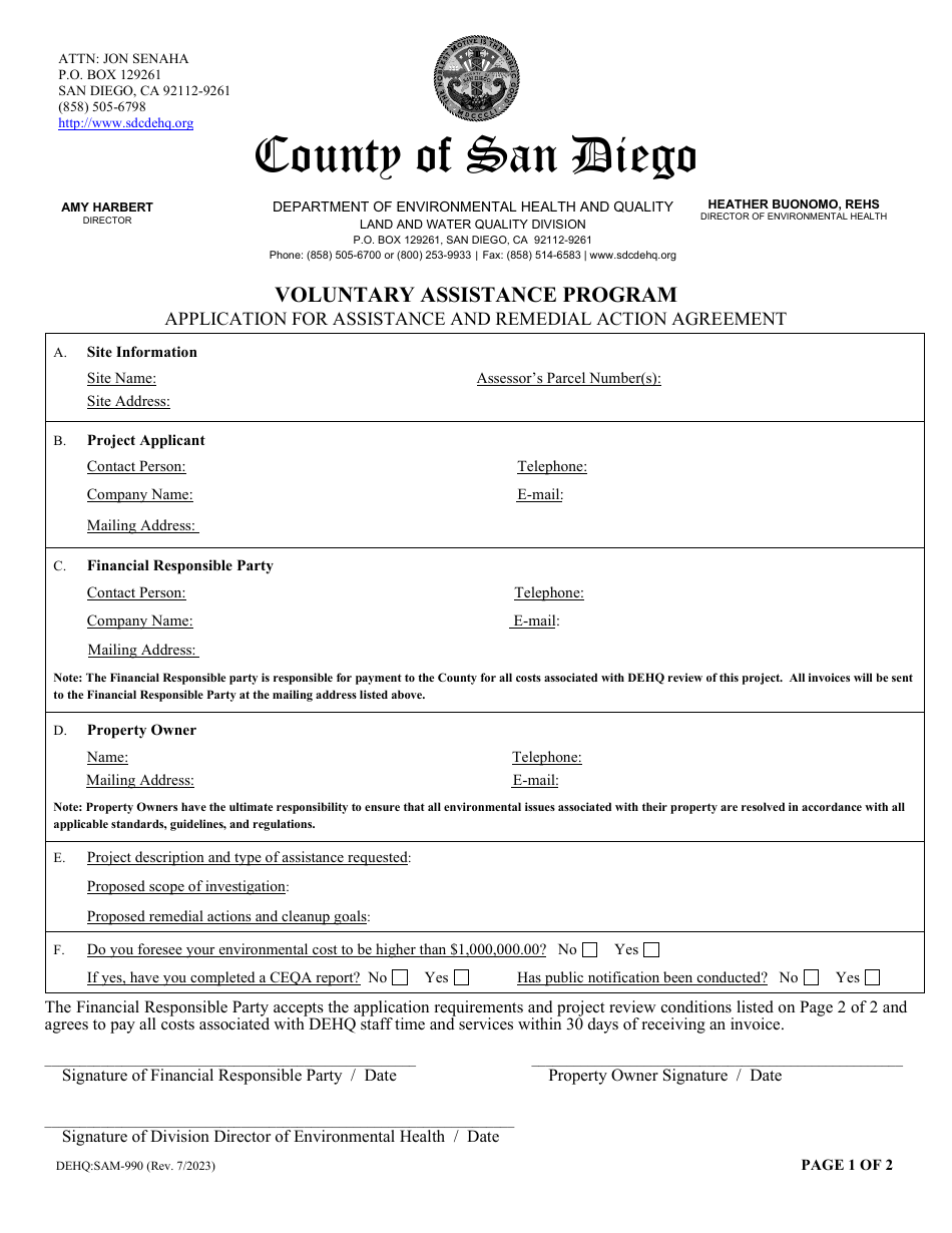 Form DEHQ:SAM-990 - Fill Out, Sign Online and Download Fillable PDF ...