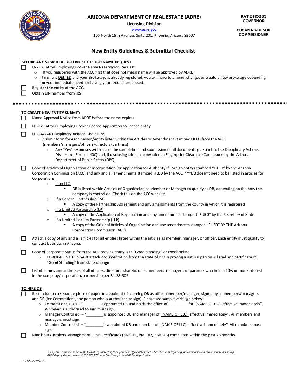 Download Instructions for Form LI-212 Entity/Employing Broker License ...