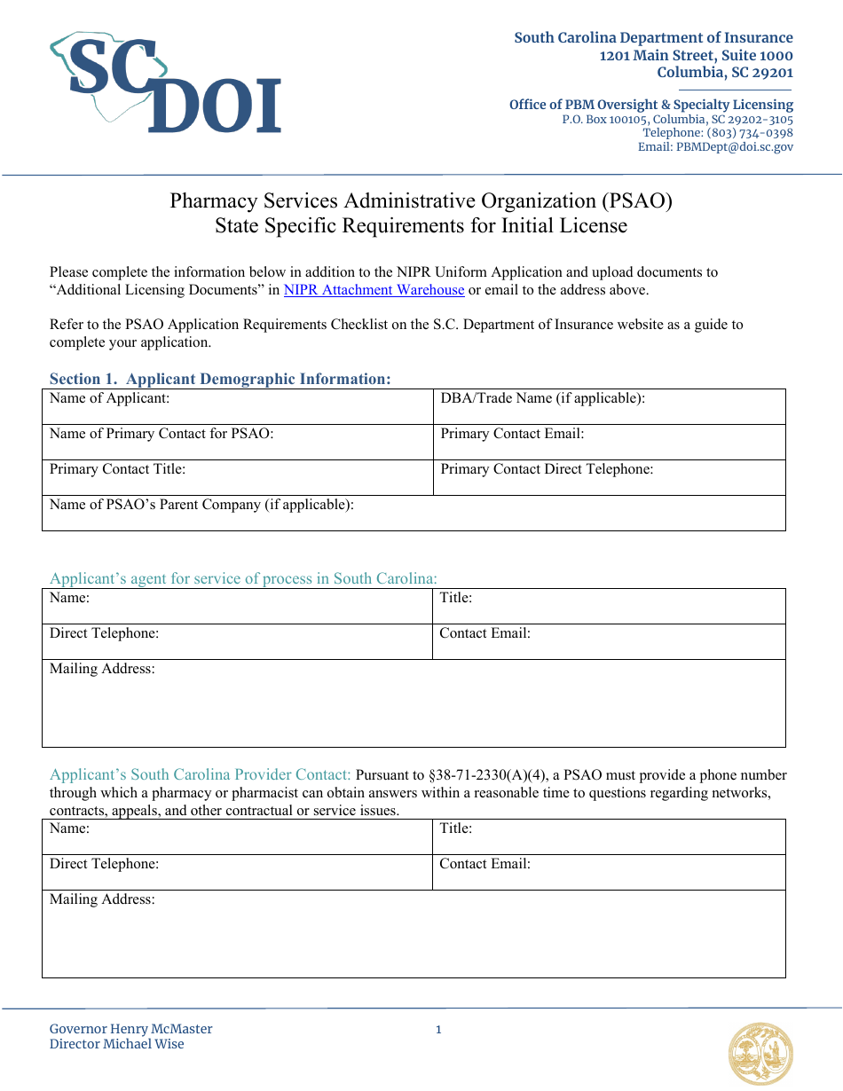South Carolina Pharmacy Services Administrative Organization (Psao ...
