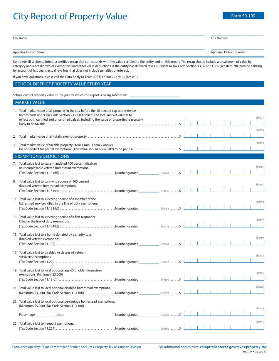 Form 50-109 Download Fillable PDF or Fill Online City Report of ...