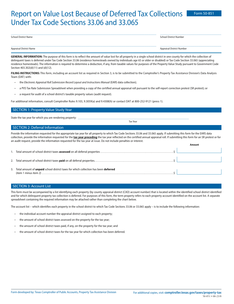 Form 50-851 Download Fillable PDF or Fill Online Report on Value Lost ...