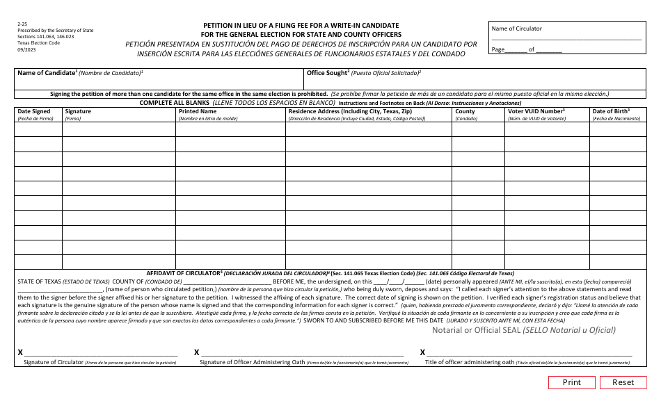 Form 2-25 - Fill Out, Sign Online and Download Fillable PDF, Texas ...