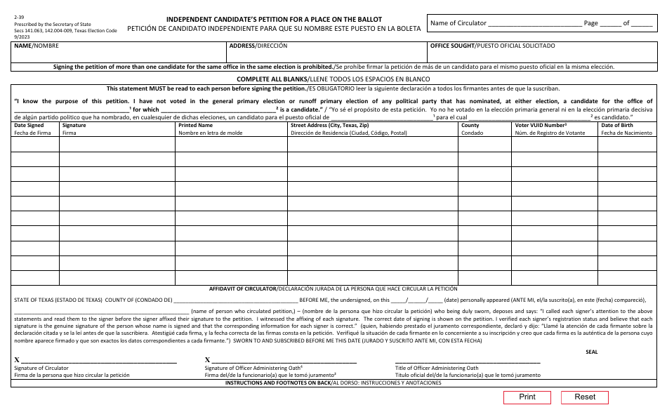 Form 2-39 - Fill Out, Sign Online and Download Fillable PDF, Texas ...