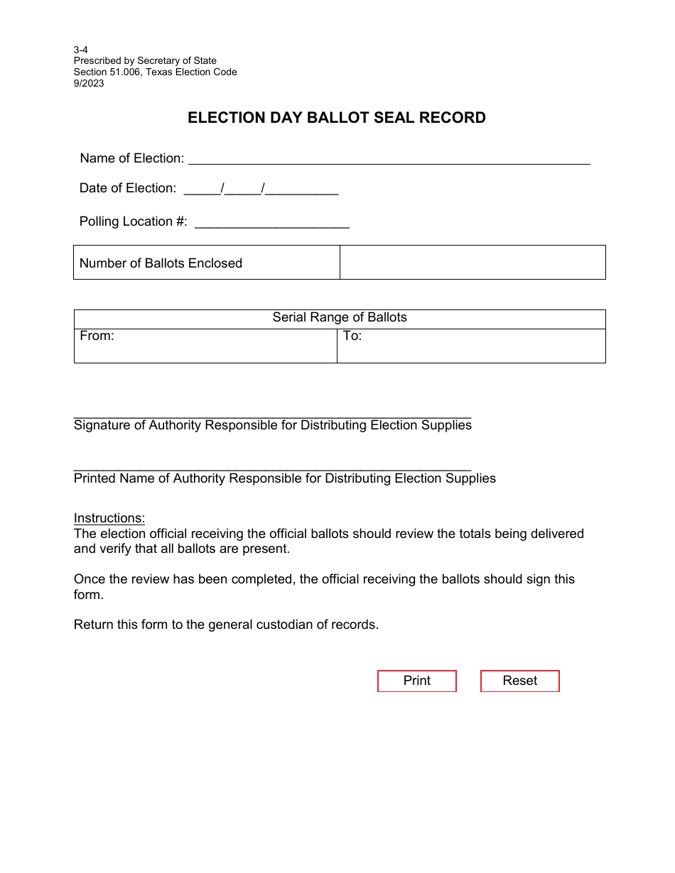 Form 3-4 - Fill Out, Sign Online and Download Fillable PDF, Texas ...