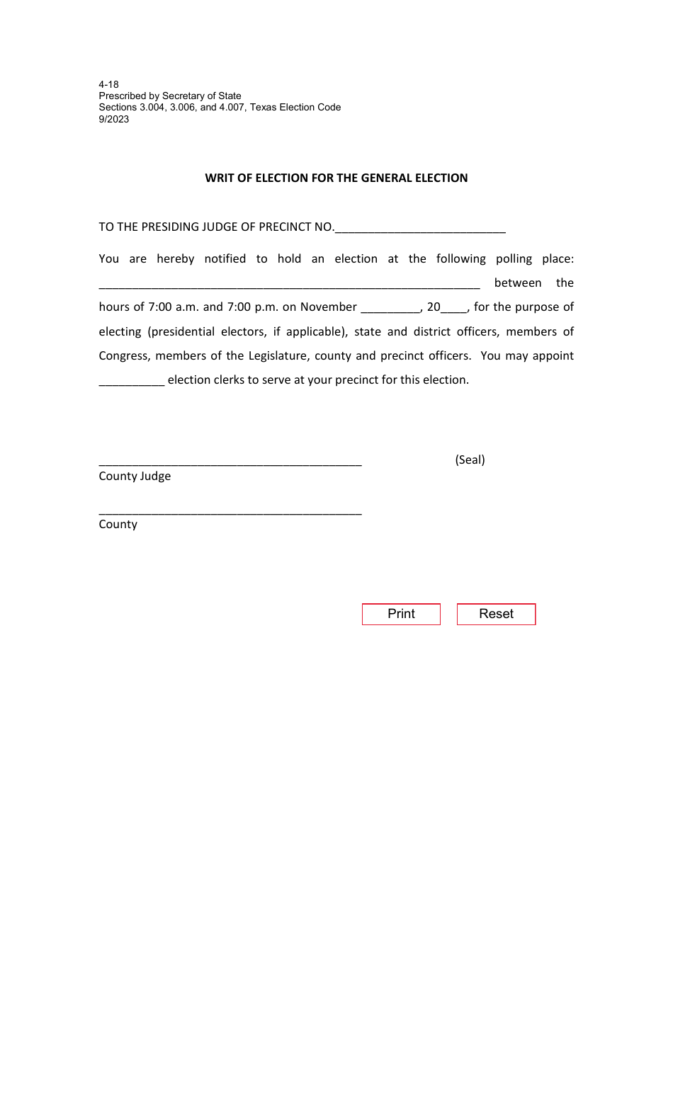 Form 4-18 - Fill Out, Sign Online and Download Fillable PDF, Texas ...