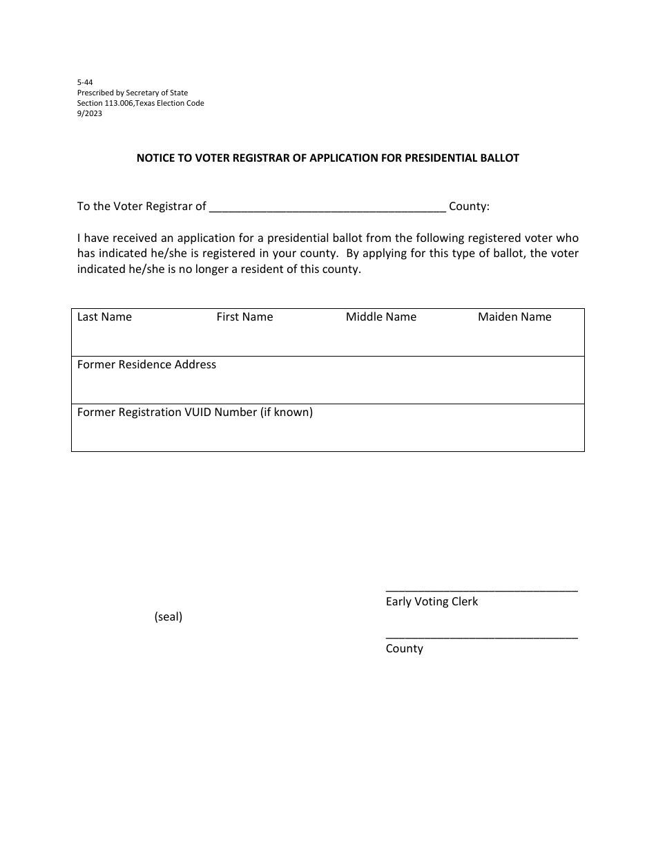 Form 5-44 - Fill Out, Sign Online and Download Printable PDF, Texas | Templateroller