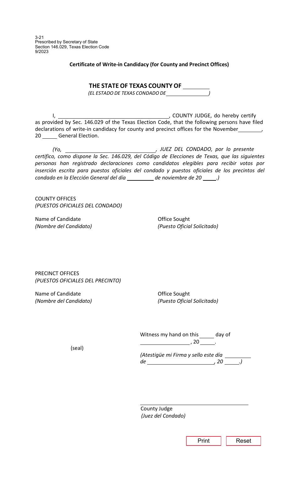 Form 3-21 - Fill Out, Sign Online and Download Fillable PDF, Texas ...