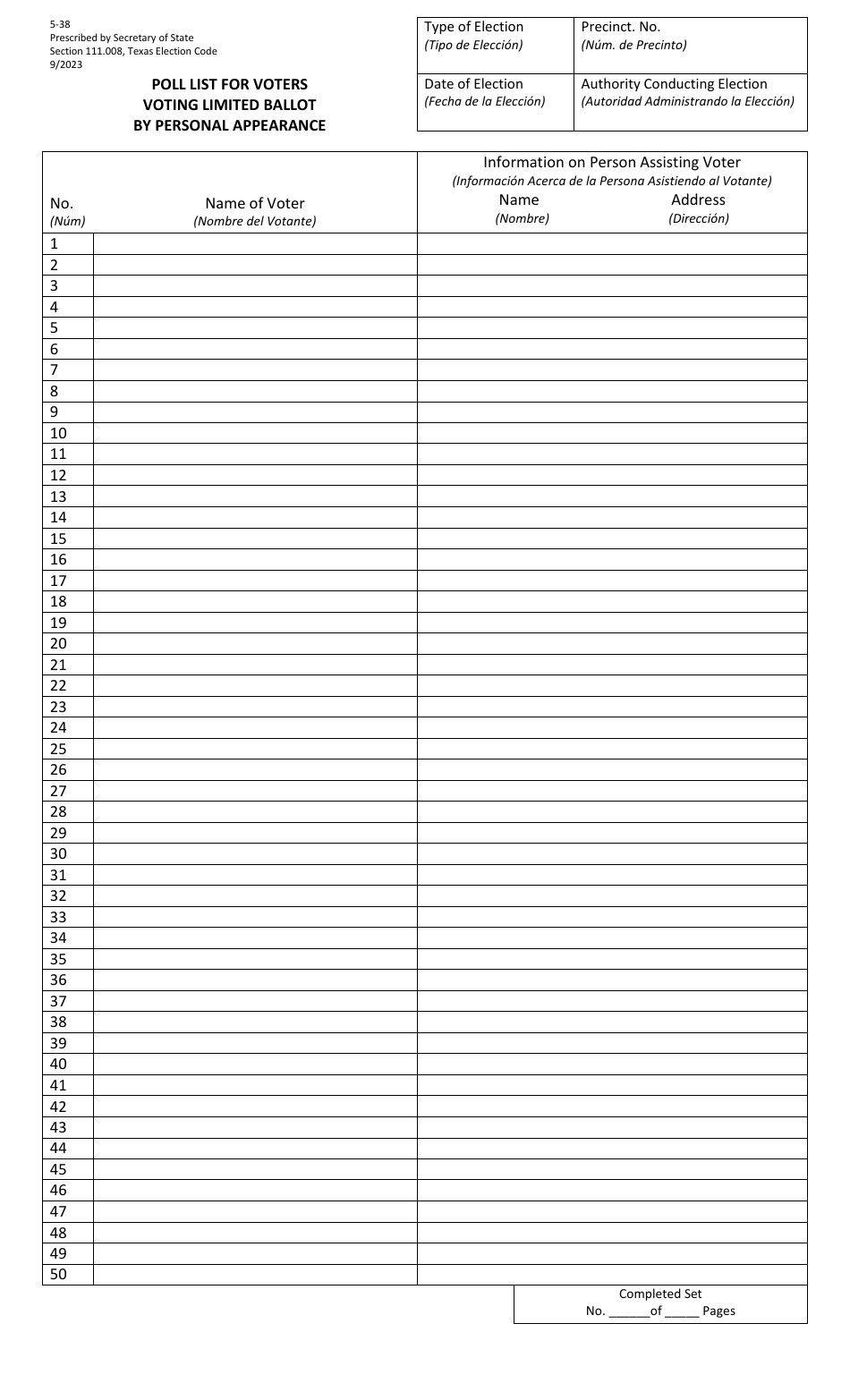 Form 5-38 - Fill Out, Sign Online and Download Printable PDF, Texas ...