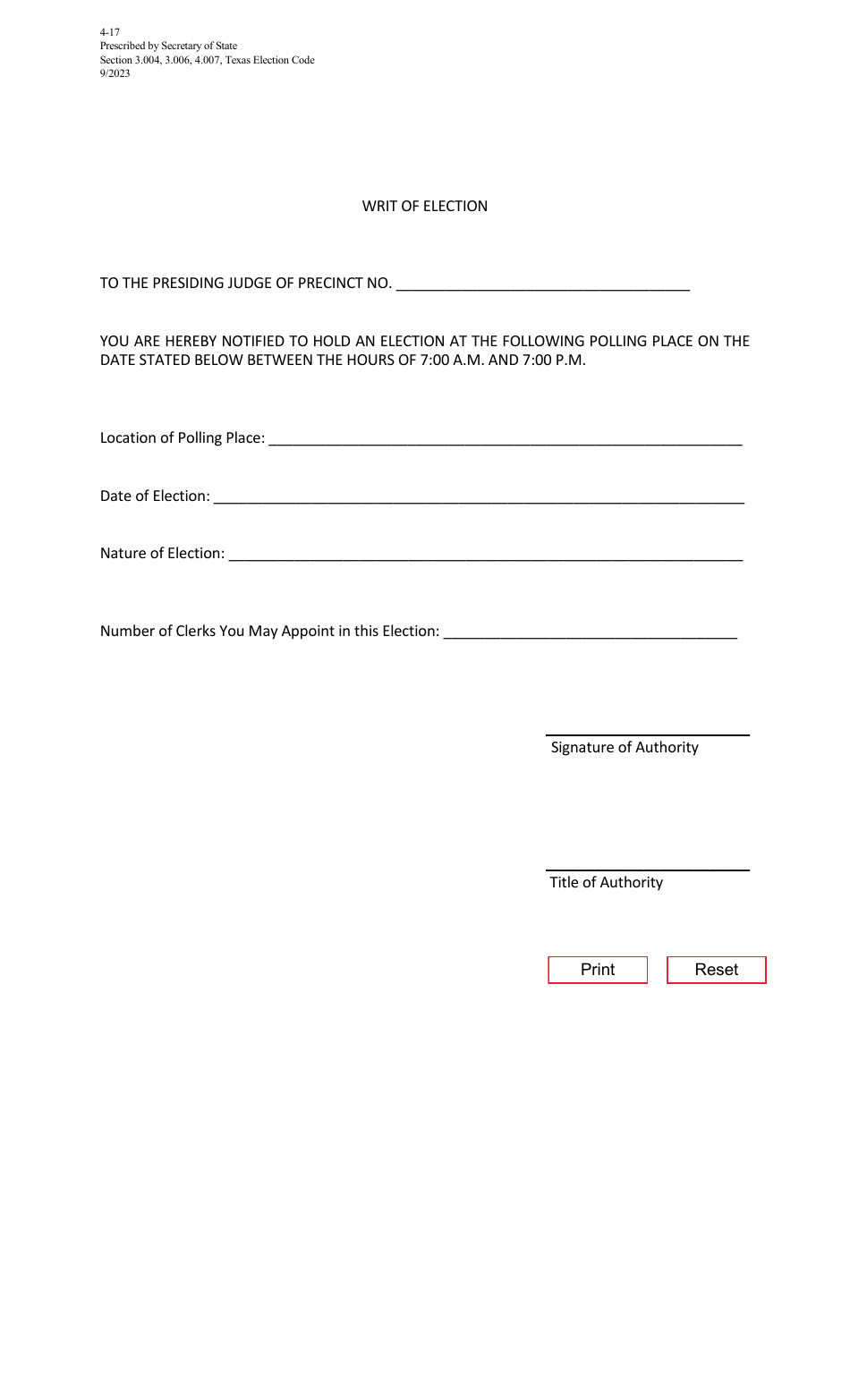 Form 4-17 - Fill Out, Sign Online and Download Fillable PDF, Texas ...