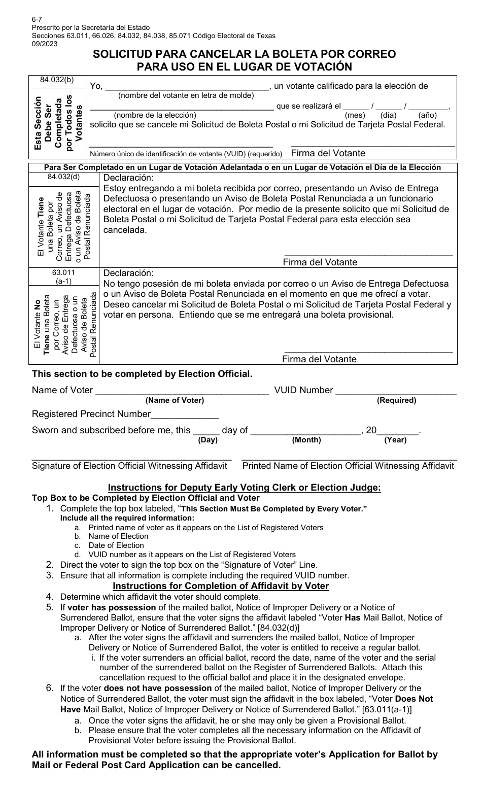 Formulario 6-7 Download Printable PDF or Fill Online Solicitud Para Cancelar La Boleta Por ...