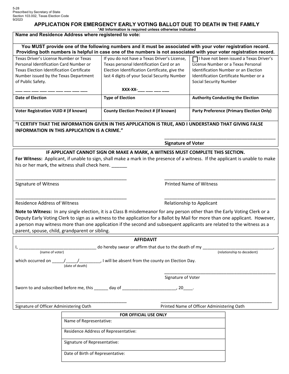 Form 5-28 - Fill Out, Sign Online and Download Printable PDF, Texas ...