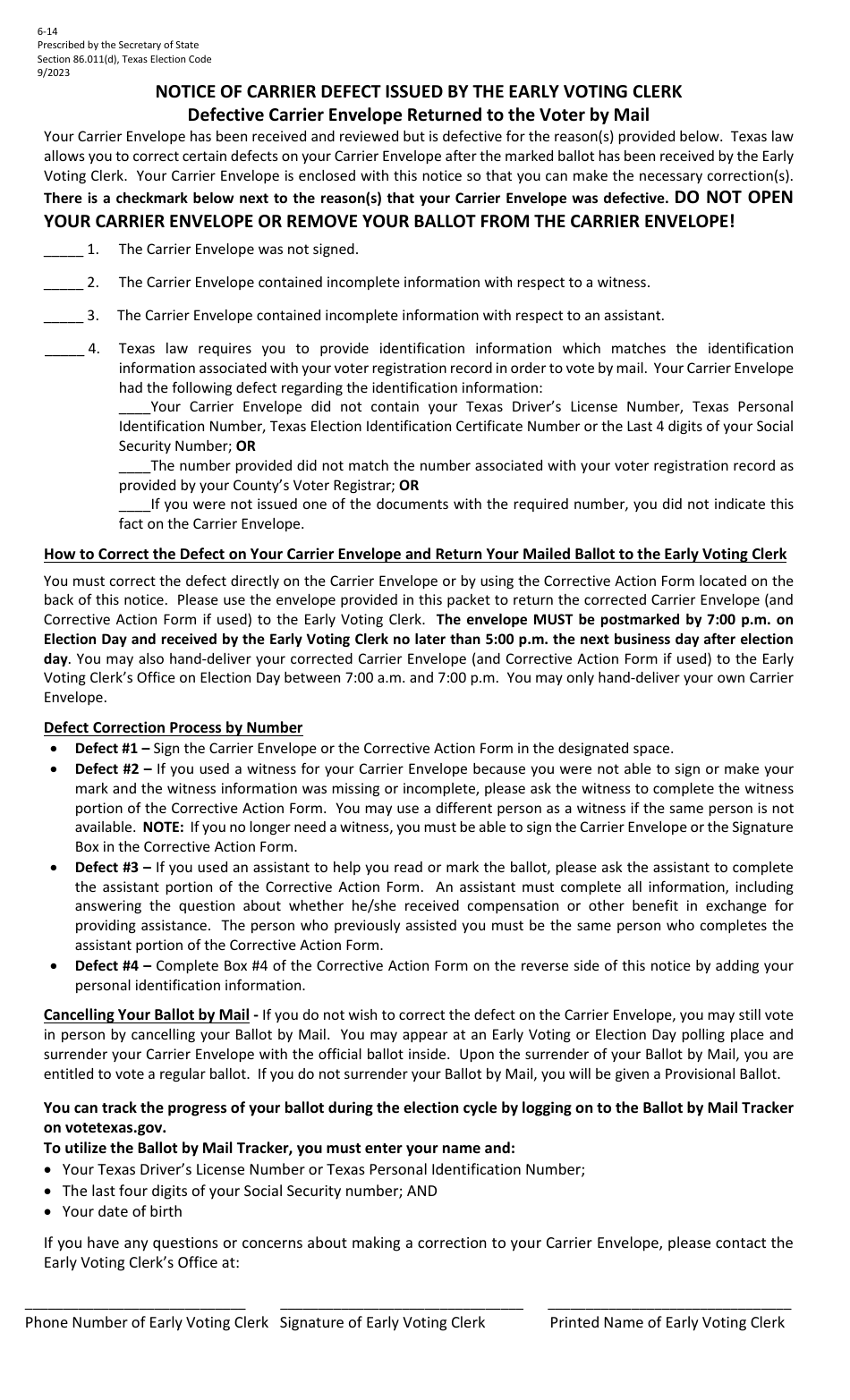 Form 6-14 Download Printable PDF or Fill Online Notice of Carrier ...