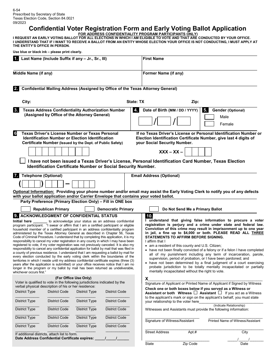 Form 6-54 - Fill Out, Sign Online and Download Printable PDF, Texas | Templateroller