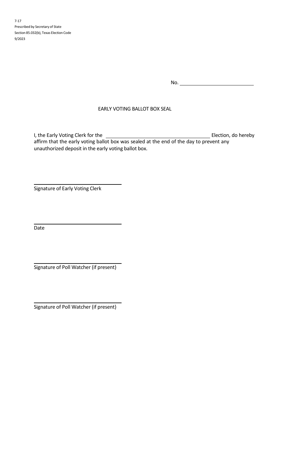 Form 7-17 - Fill Out, Sign Online and Download Printable PDF, Texas ...