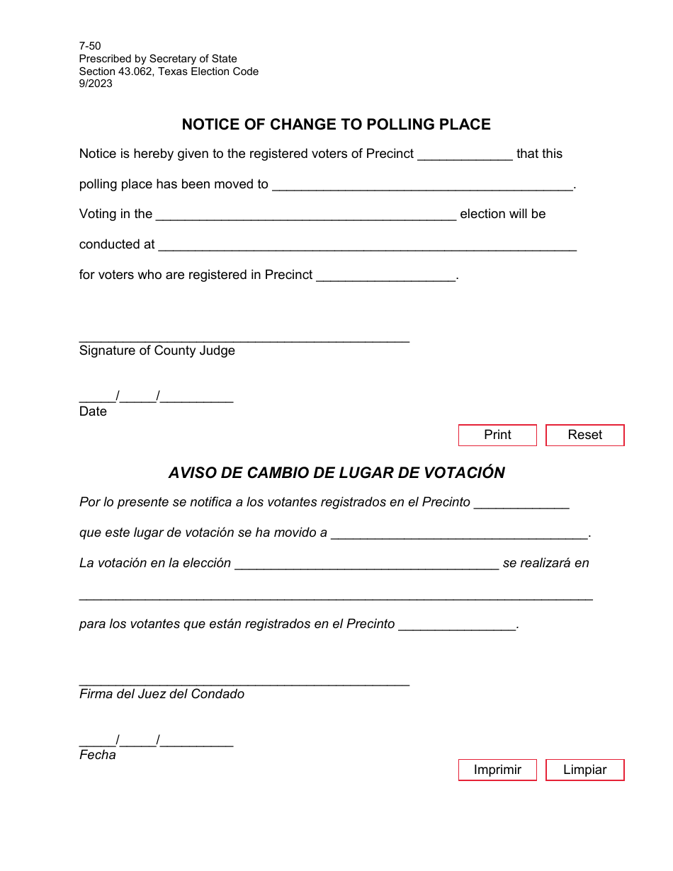 Form 7-50 - Fill Out, Sign Online and Download Fillable PDF, Texas ...