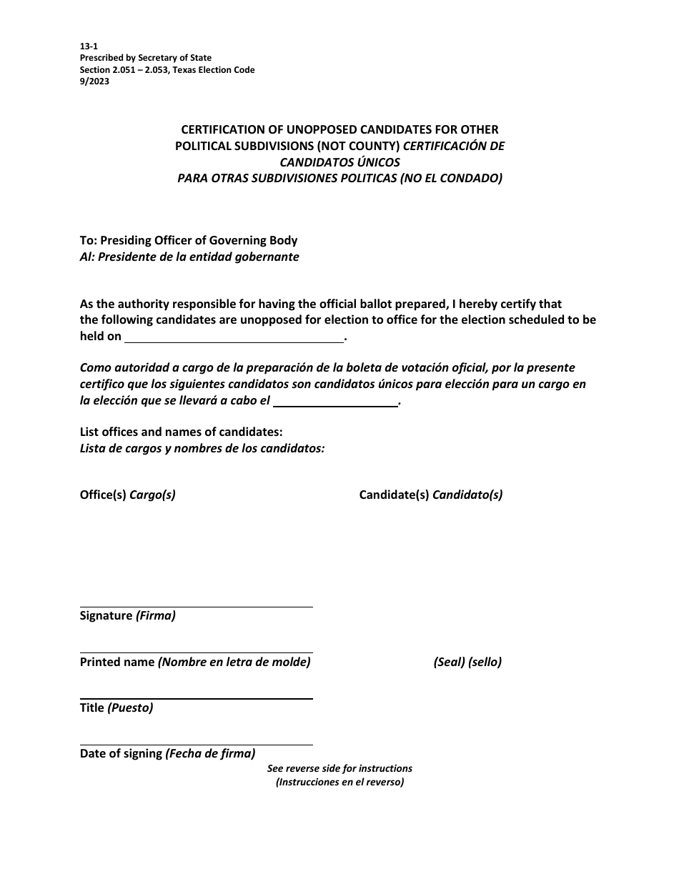 Form 13-1 - Fill Out, Sign Online and Download Printable PDF, Texas ...