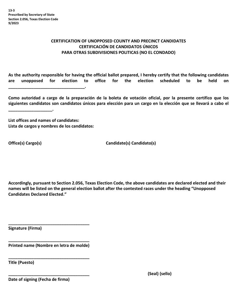 Form 13-3 - Fill Out, Sign Online and Download Printable PDF, Texas ...