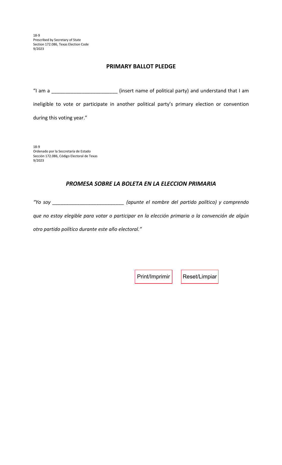 Form 18-9 - Fill Out, Sign Online and Download Fillable PDF, Texas ...