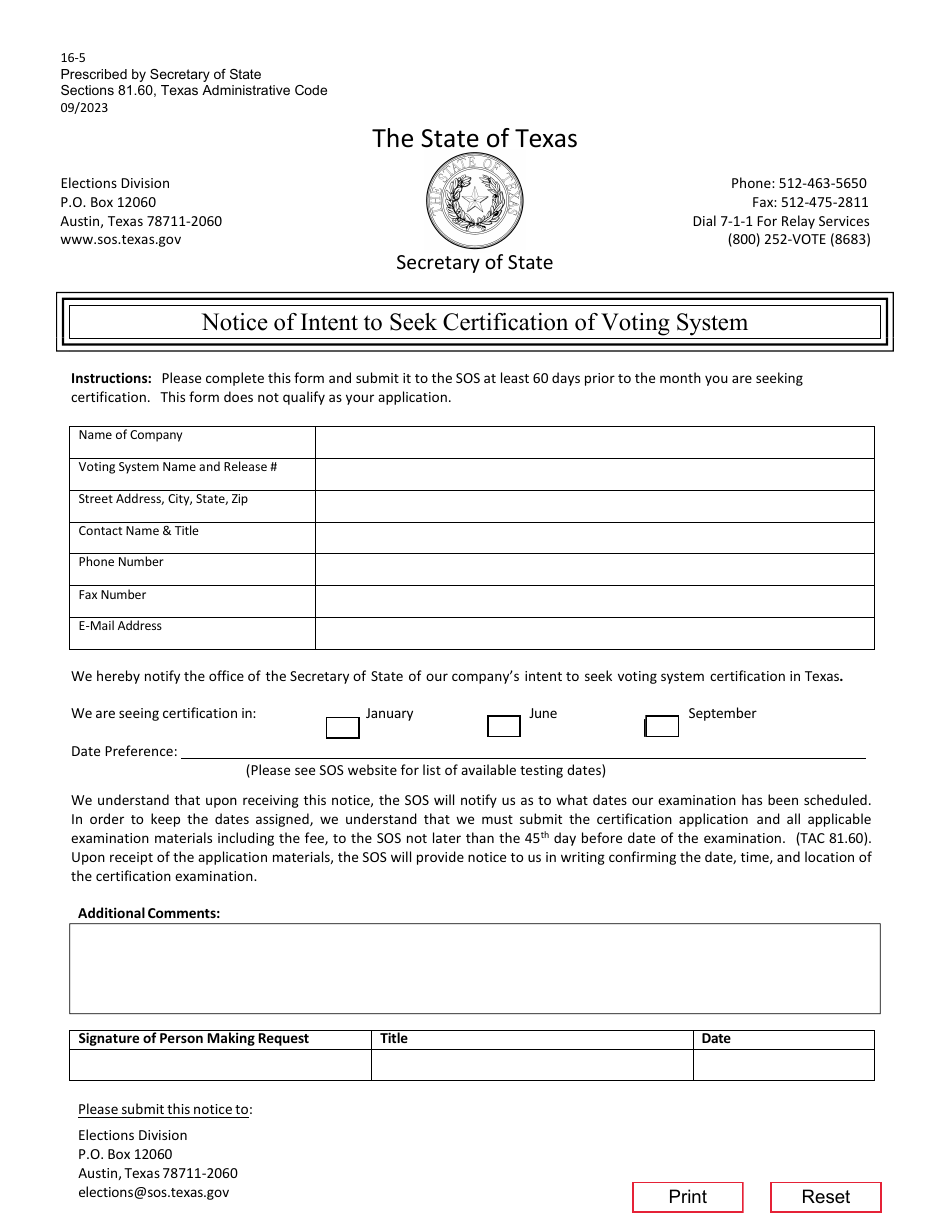 Form 16-5 - Fill Out, Sign Online and Download Fillable PDF, Texas ...