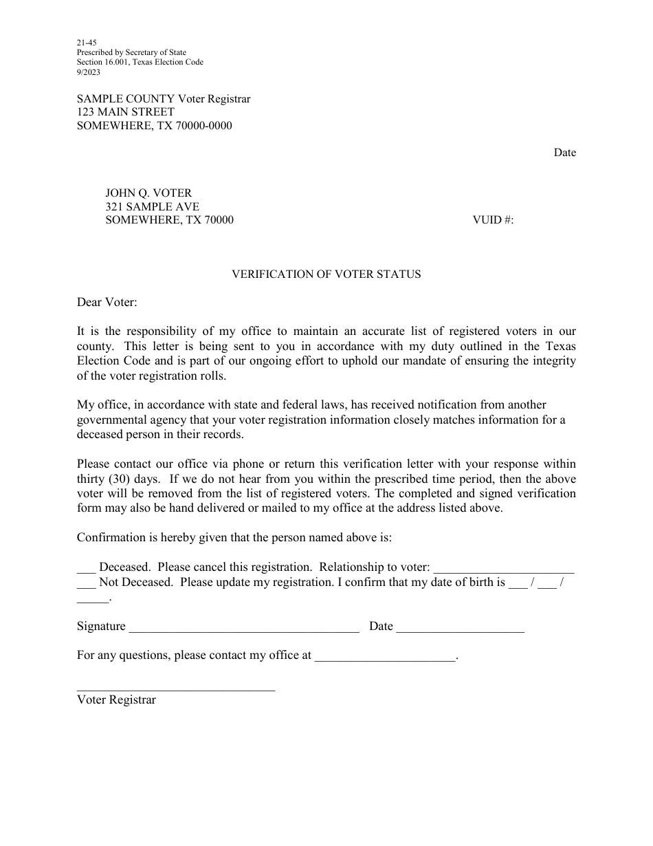 Form 21-45 - Fill Out, Sign Online and Download Printable PDF, Texas ...