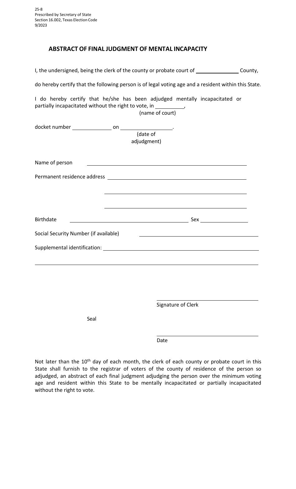 Form 25-8 - Fill Out, Sign Online and Download Printable PDF, Texas ...