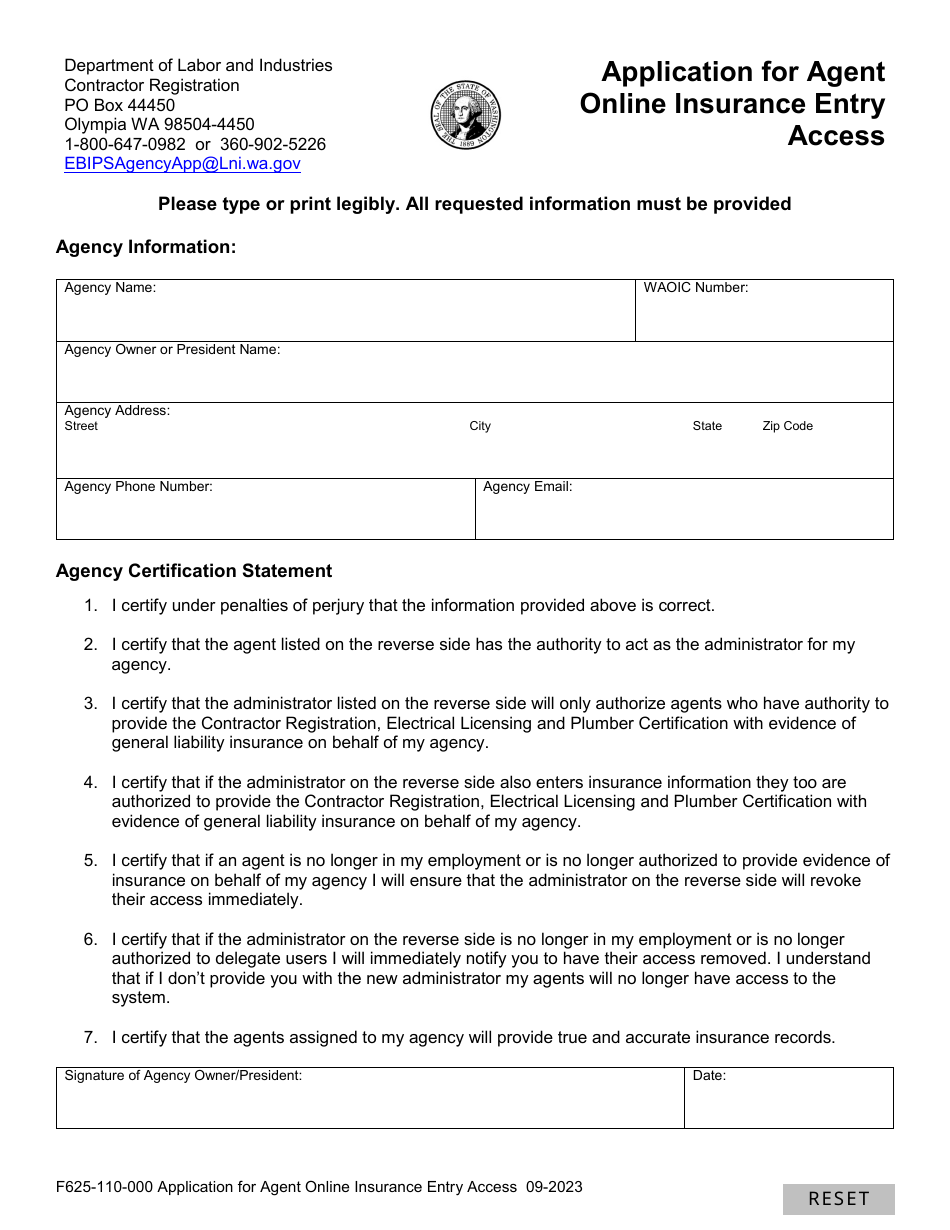 Form F625-110-000 Download Fillable PDF or Fill Online Application for ...