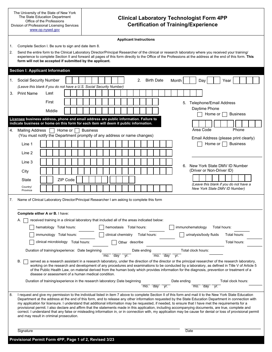 Clinical Laboratory Technologist Form 4PP Download Fillable PDF or Fill ...